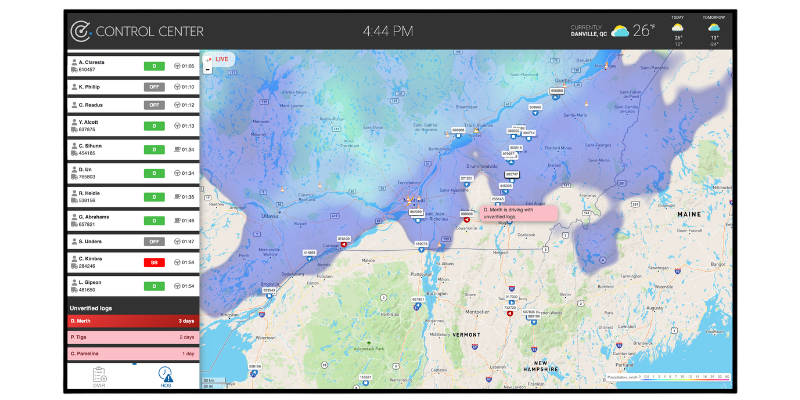 Control Center provides real-timevisibility ofyour fleet in large format